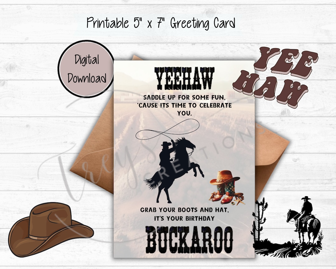 Cowboy Birthday Card, Western, Wild West, Boots and Hat, Greeting Card ...