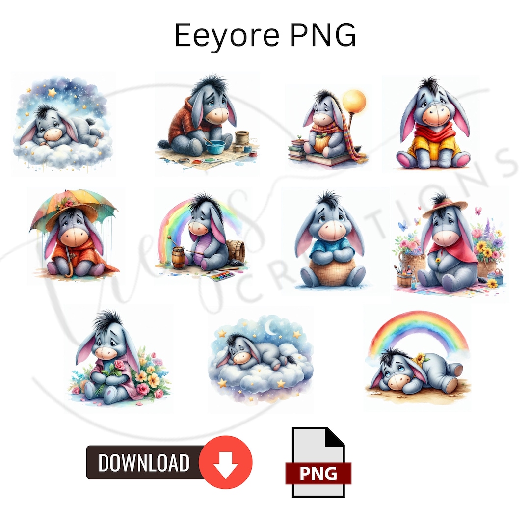 Eeyore Watercolor PNG Bundle, Eeyore PNG Clip Art, Instant Download ...