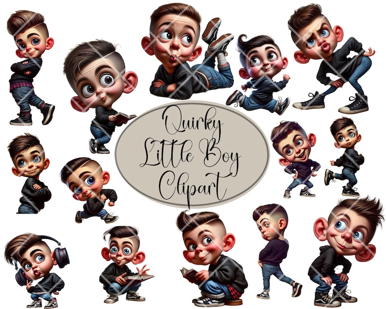 14 Whimsical Quirky Boy Clipart, Cute Whimsical Boy, PNG Cliparts ...