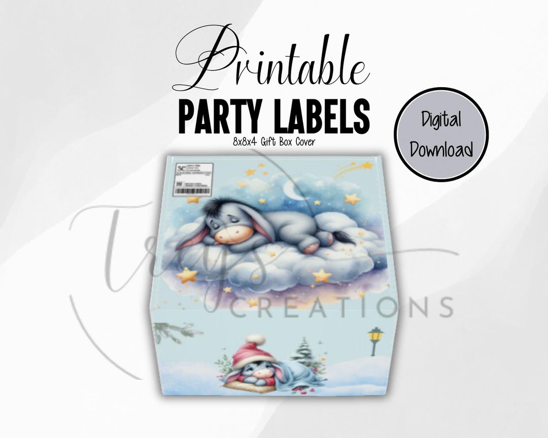 Eeyore Theme 8x8x4 Christmas Box. DIGITAL DOWNLOAD. Kids Christmas Eve ...