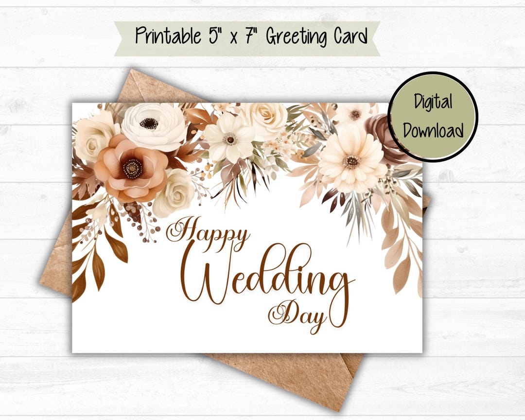 Floral Elegant Boho Wedding Day Card - DIGITAL Download - Printable ...