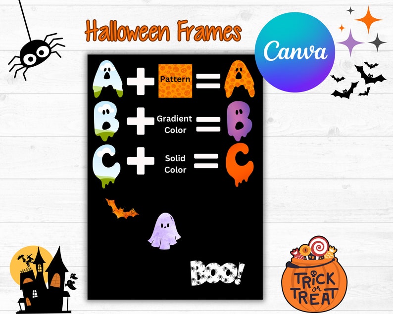 Halloween Frames for Canva Templates, Halloween Alphabet, Ghosts, Bat ...