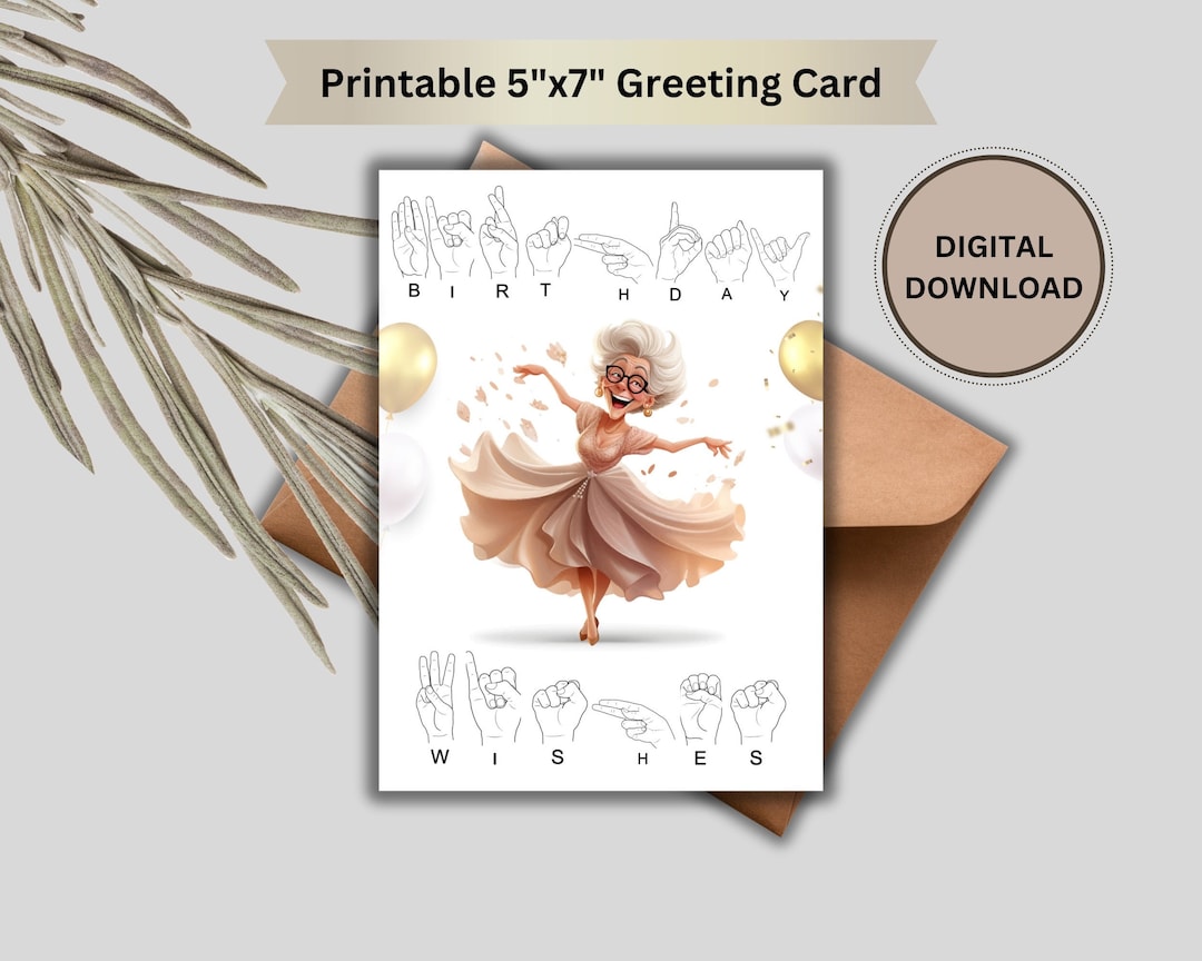 Digital ASL Woman Birthday Card, American Sign Language Greeting Card ...