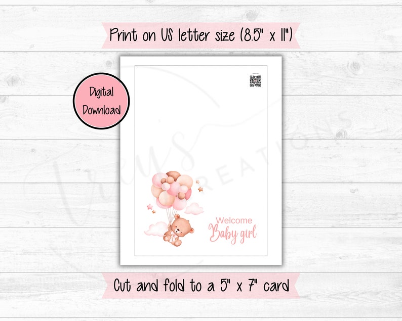 Welcome Baby Girl Card - DIGITAL Download - Printable Welcome Baby Girl ...
