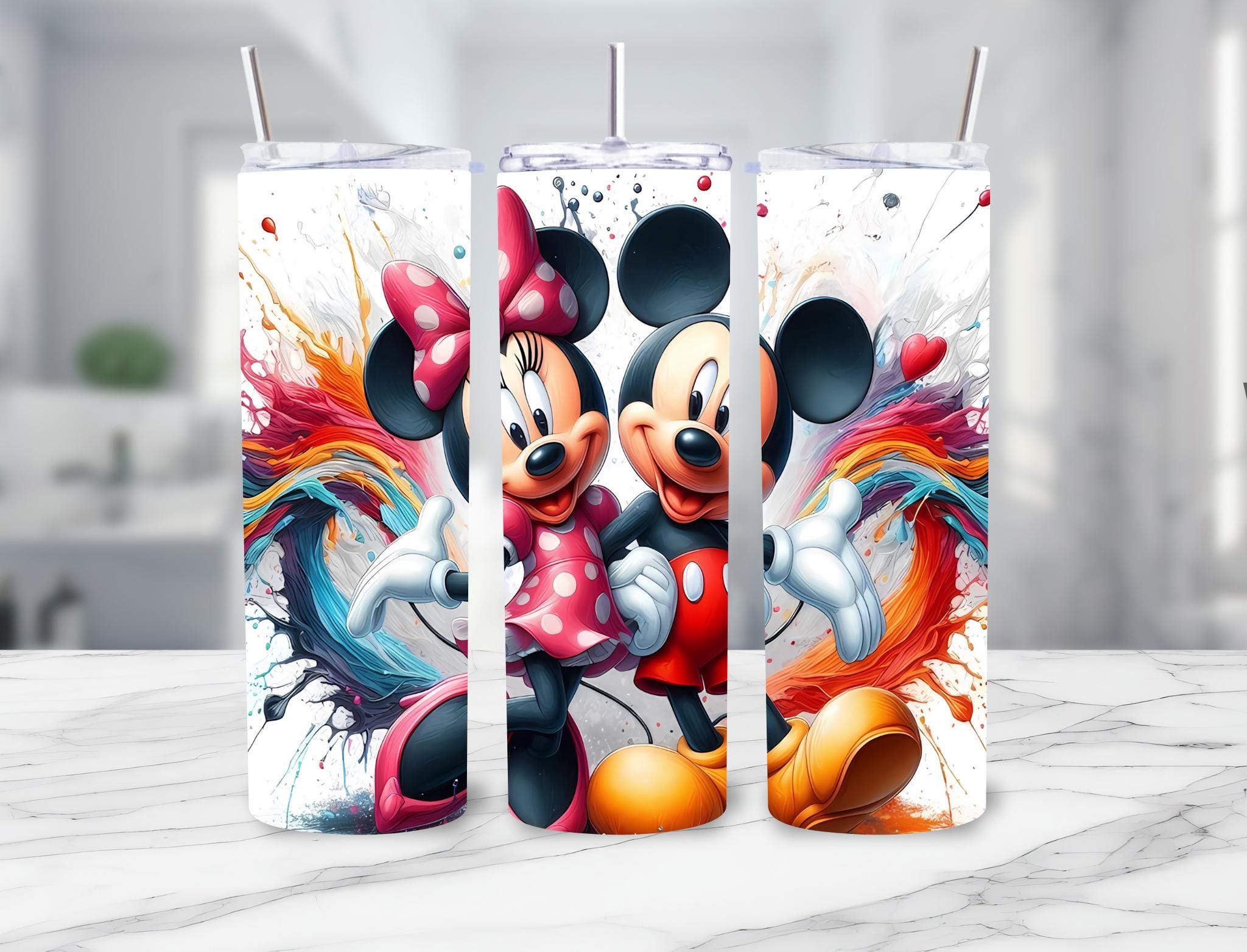 Mickey and Minnie Mouse Skinny Tumbler Wrap PNG, 20 Oz Watercolor ...