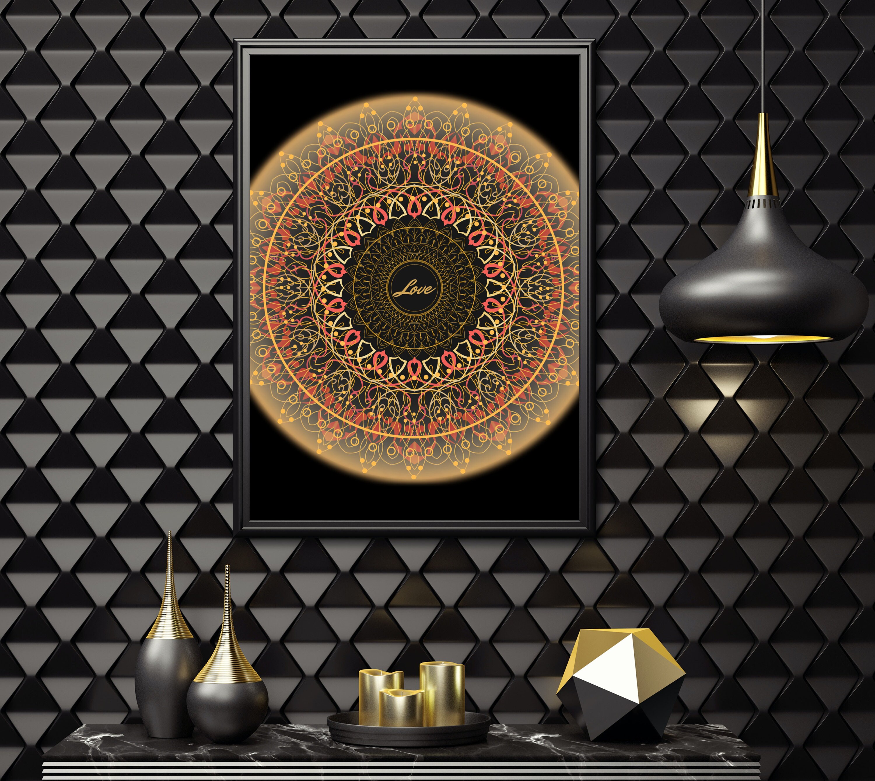 Love You Dark Mandala Wall Decor Print, 2 Piece Mandala Art Print Gift ...