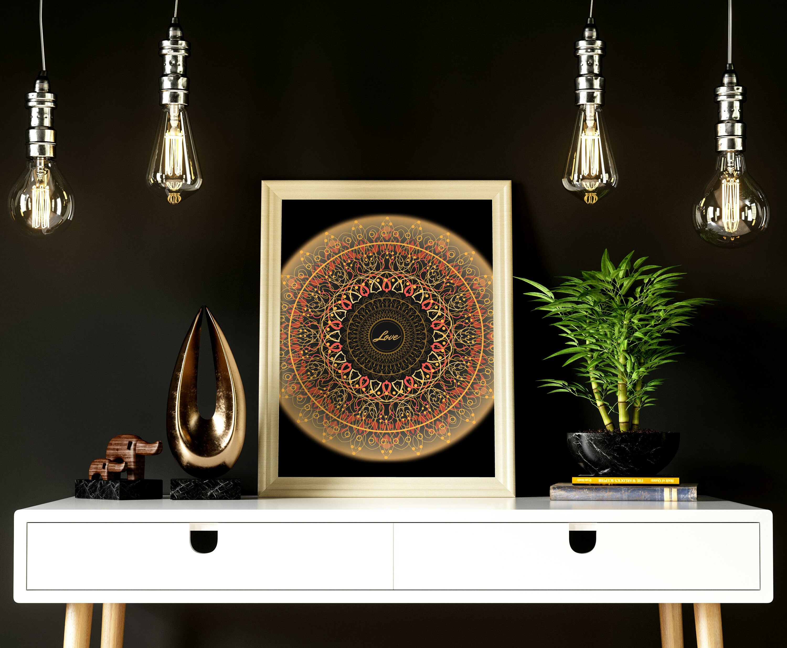 Love You Dark Mandala Wall Decor Print, 2 Piece Mandala Art Print Gift ...