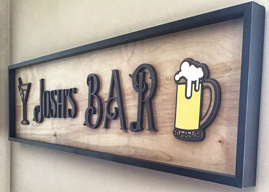 Personalized 3D Wood Bar Sign With Layered Wood Accents - Etsy