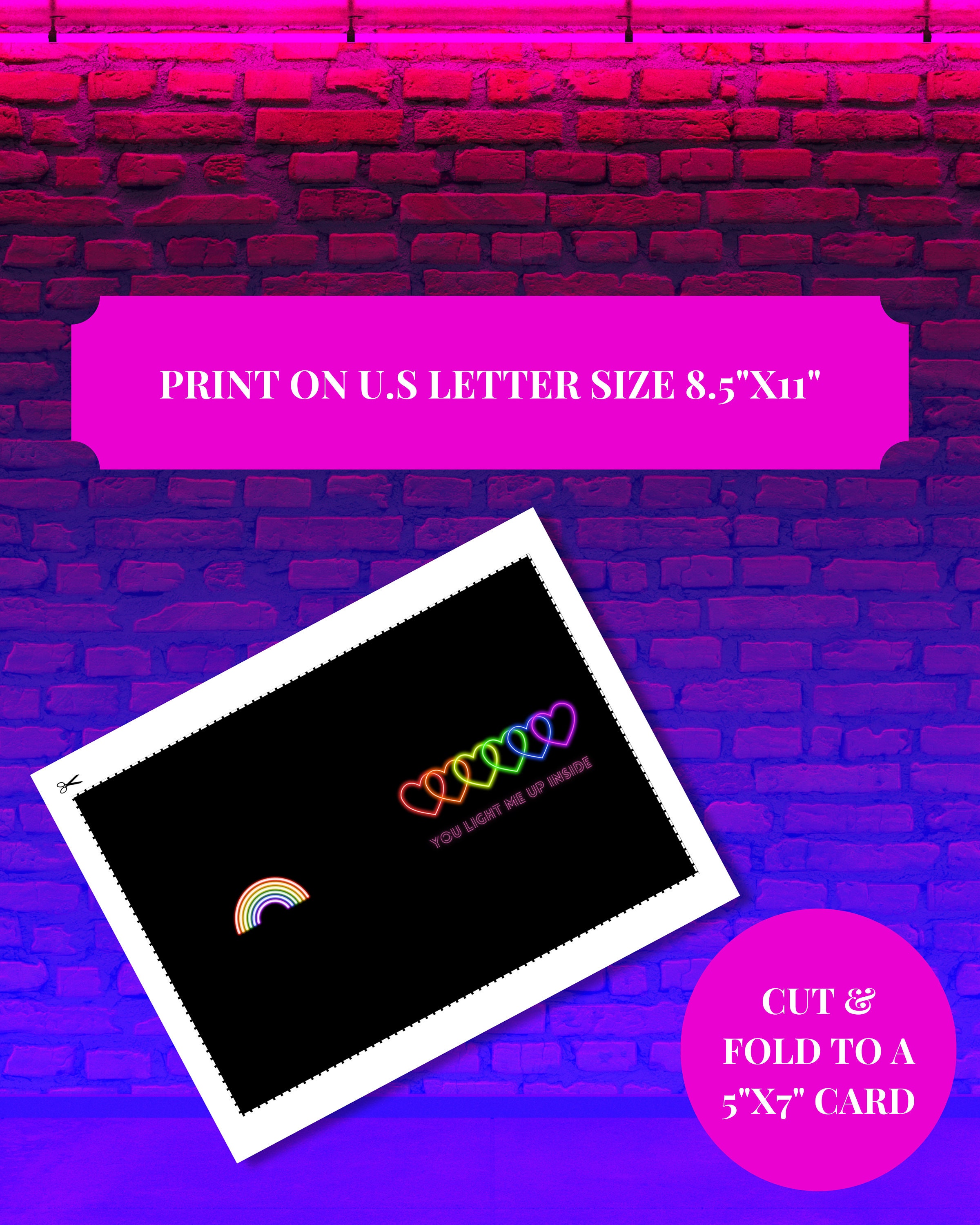 Neon Hearts Valentine, Digital Download Card, Neon Lights Card ...