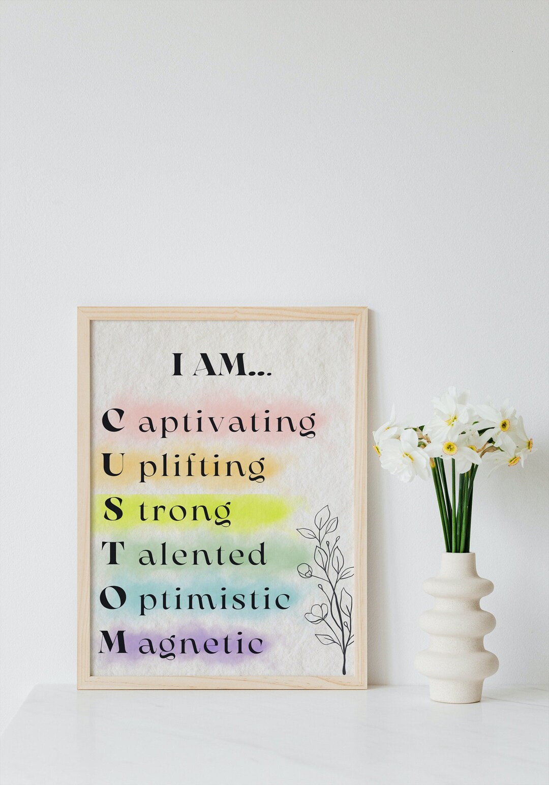 Custom Affirmation Poster, Watercolor Affirmations Wall Art, Rainbow I ...