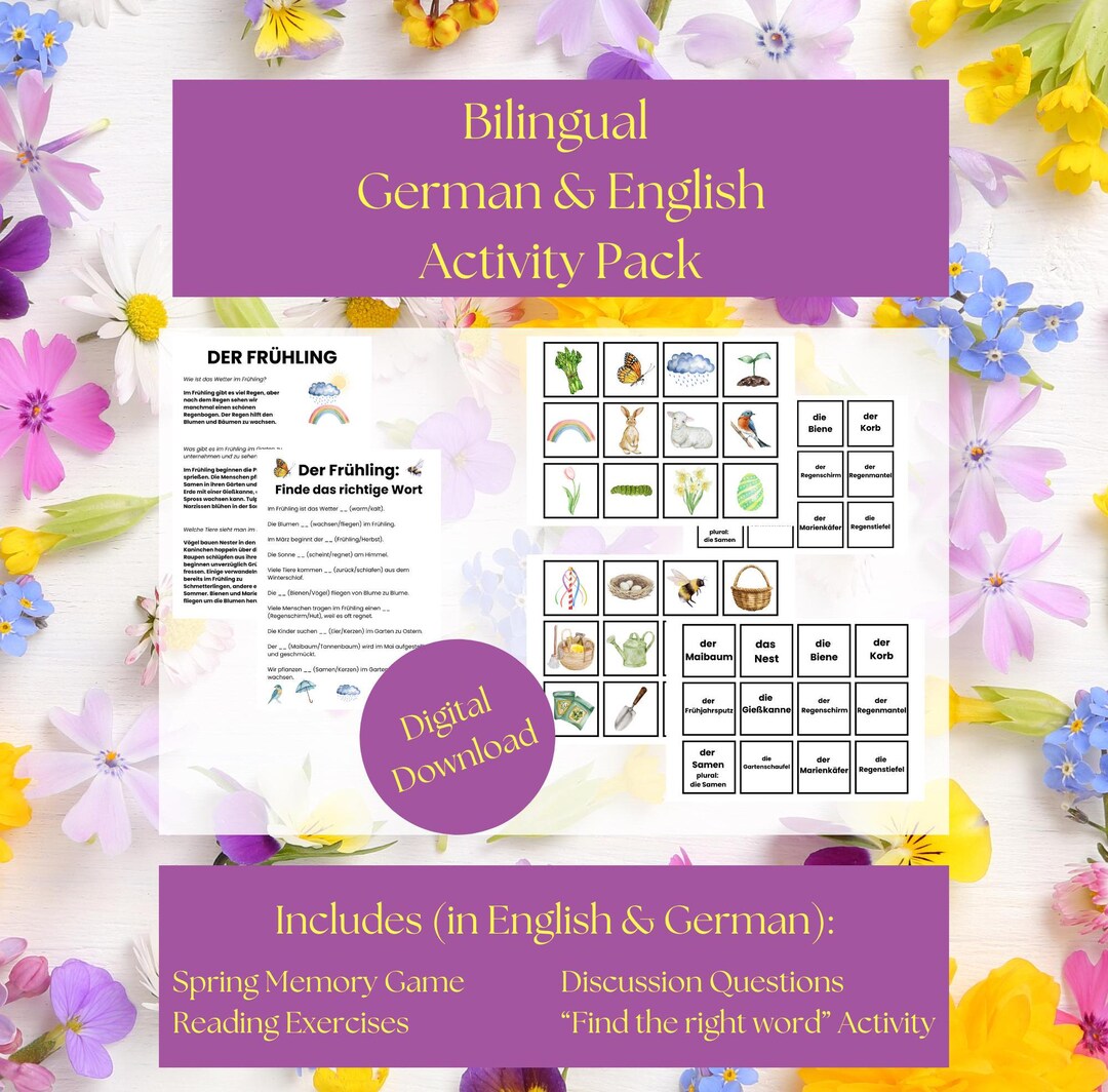 Bilingual ESL Daf Spring Learning Game, English German Vocabulary ...