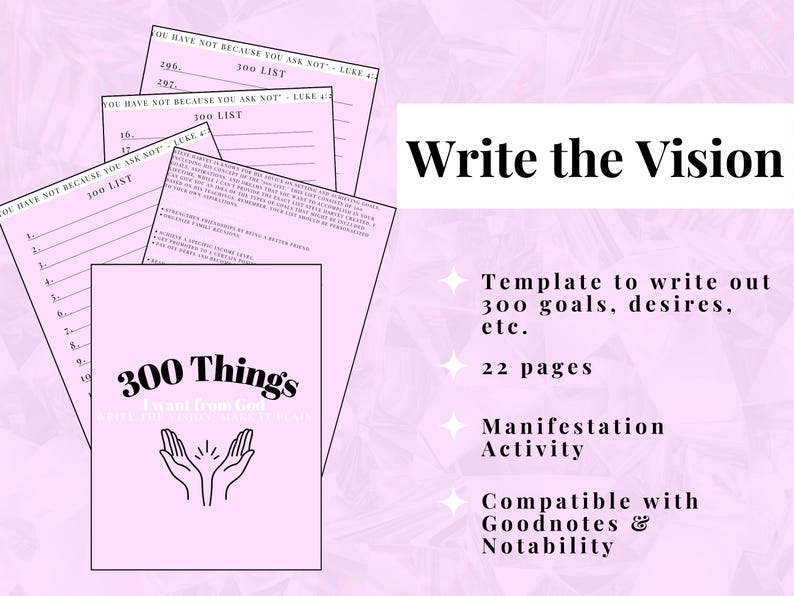 300 List | Write the Vision | Bucket List | Goodnotes Template | Steve ...