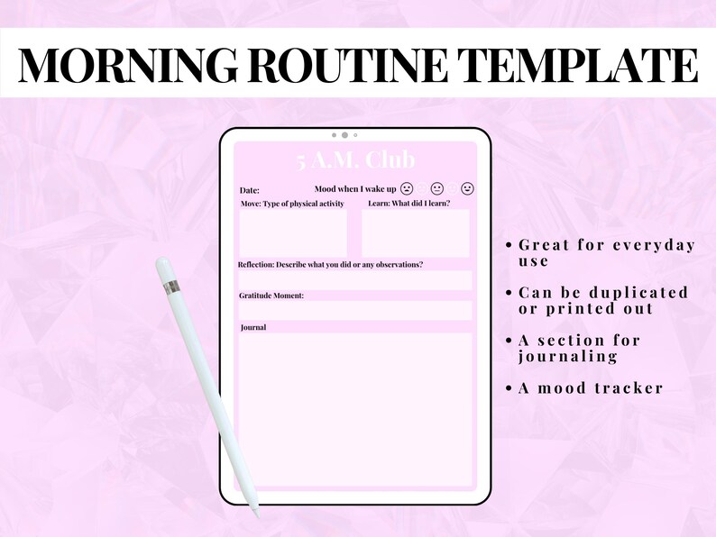5am Club Template | Morning Routine Template | Digital Template | Mood ...