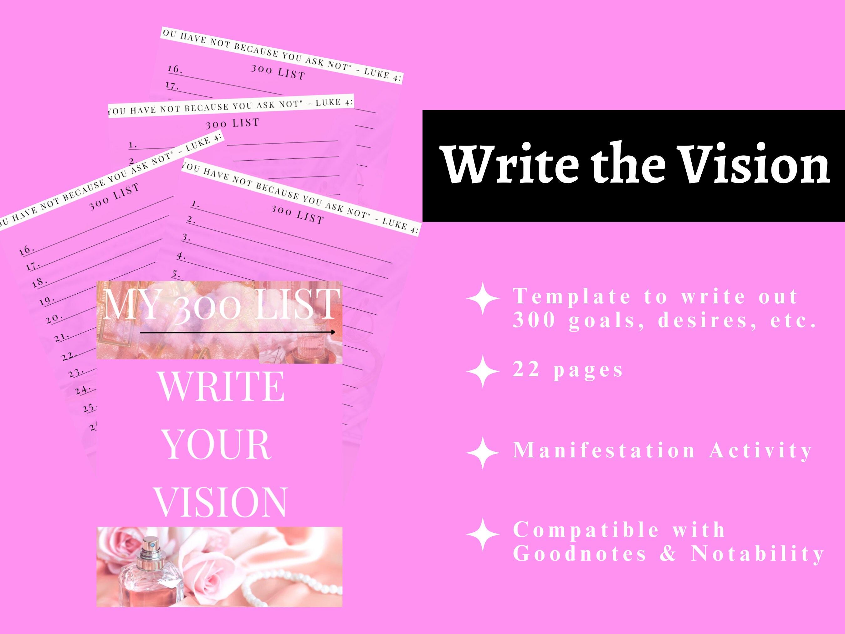 300 List Write the Vision Bucket List Goodnotes Template Steve Harvey ...