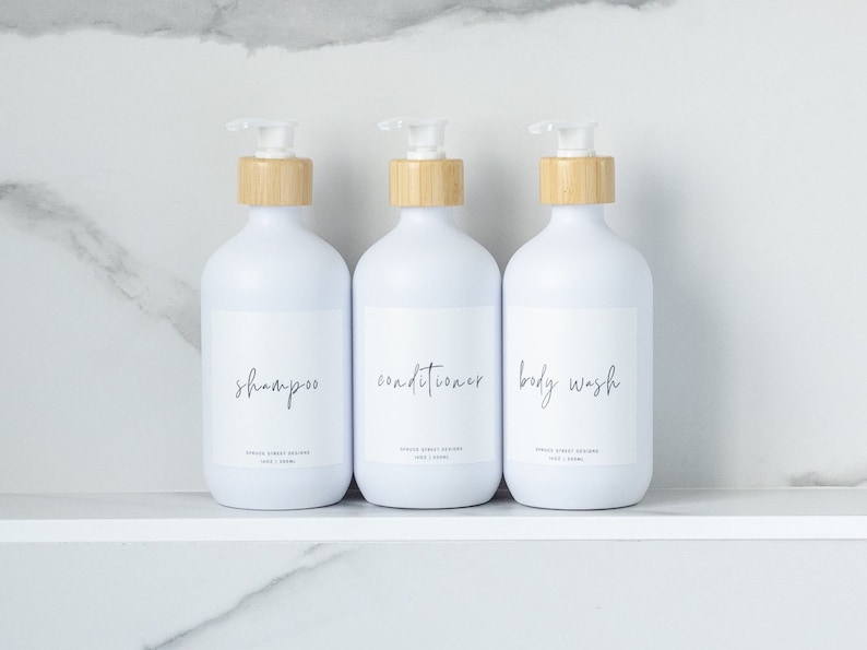 Modern Refillable Shower Bottle Set (set of 3) - Shampoo, Conditioner ...