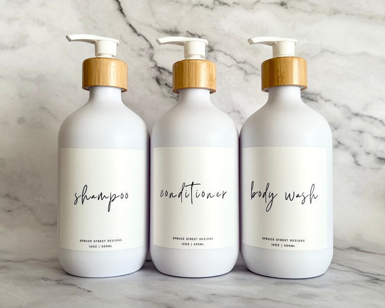 Modern Refillable Shower Bottle Set (set of 3) - Shampoo, Conditioner ...