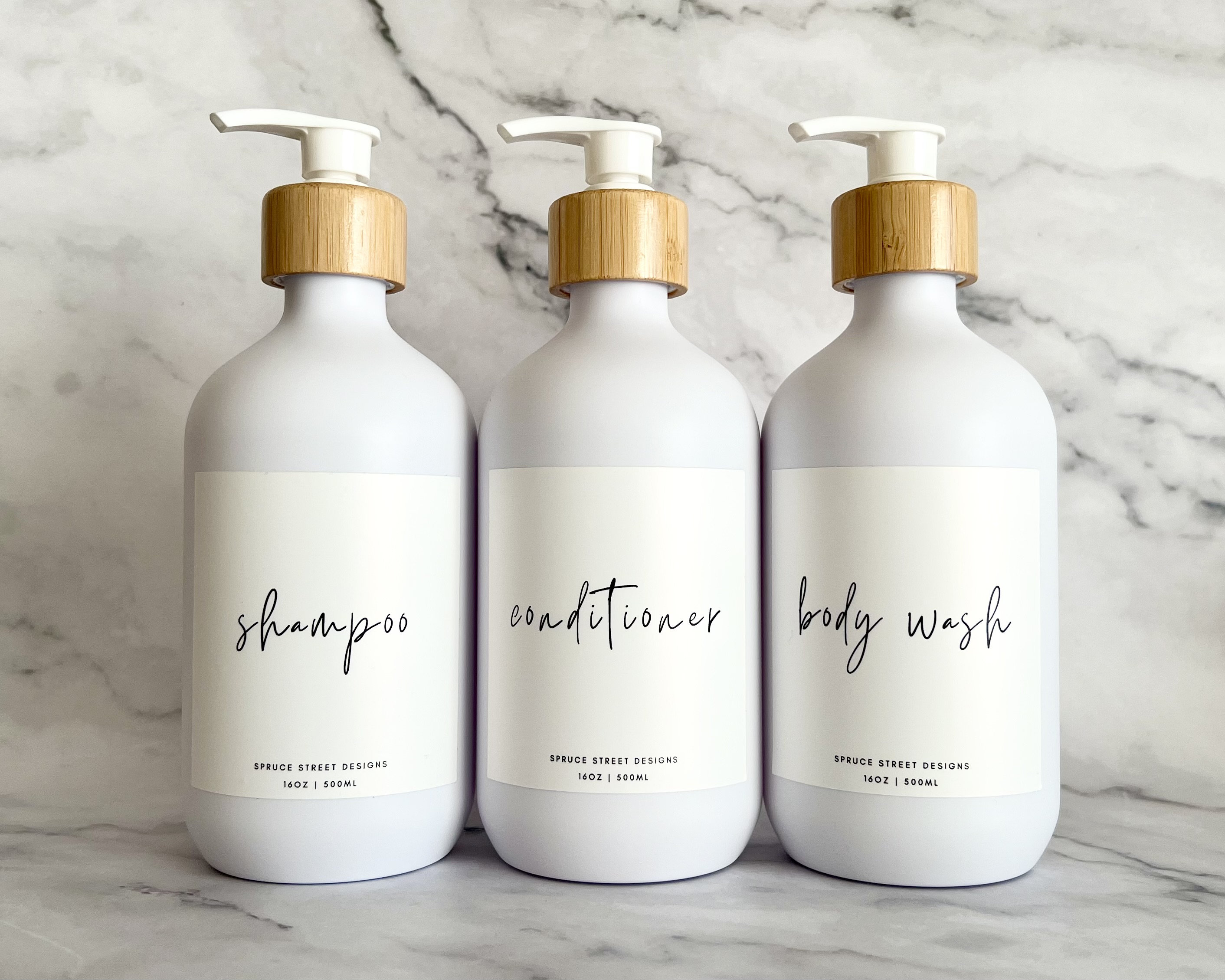 Modern Refillable Shower Bottle Set (set of 3) - Shampoo, Conditioner ...