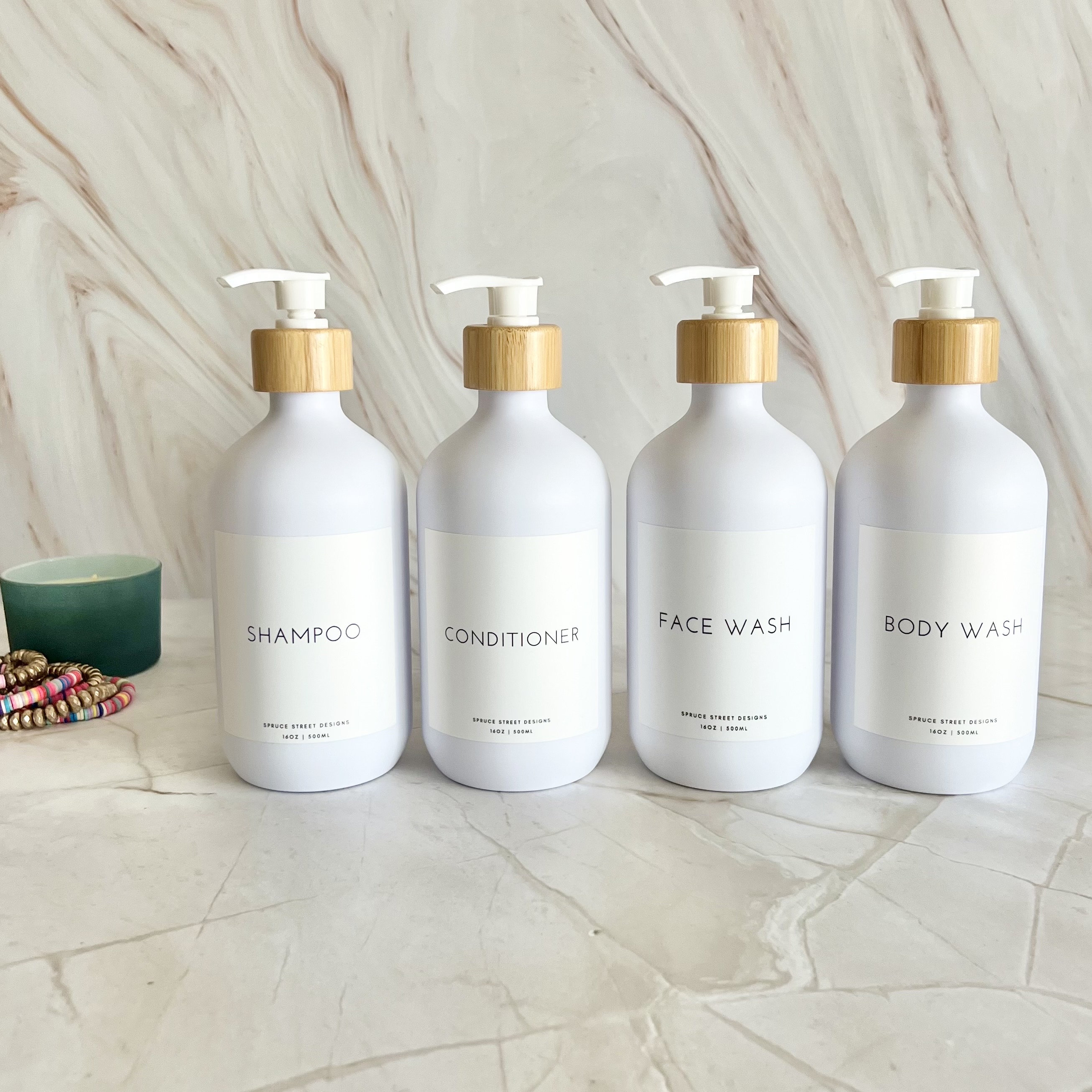 Modern White Refillable Shower Bottle Set: Bamboo Accent - Etsy