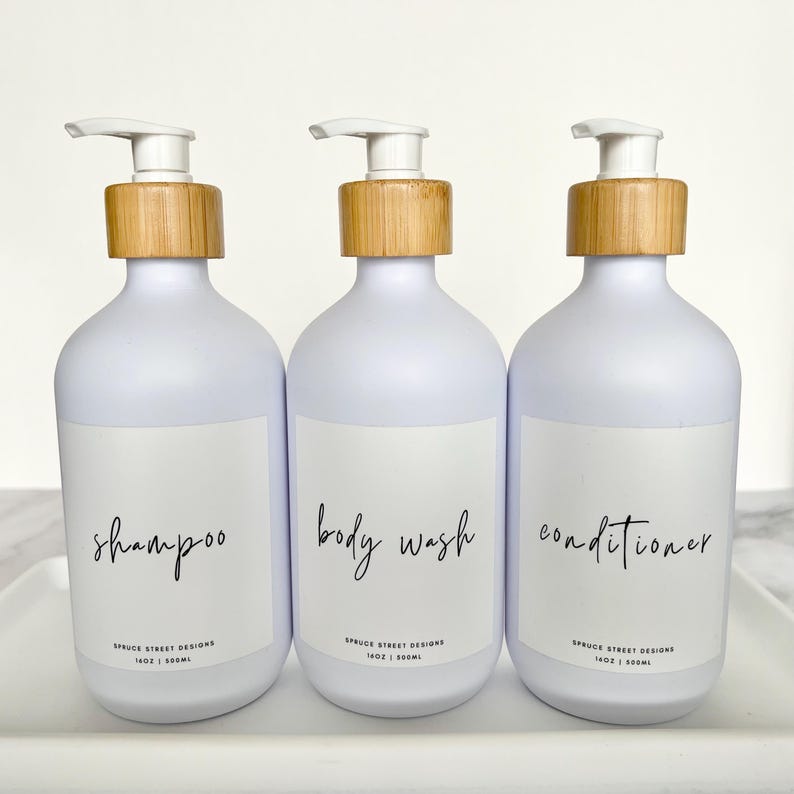 Modern Refillable Shower Bottle Set (set of 3) - Shampoo, Conditioner ...