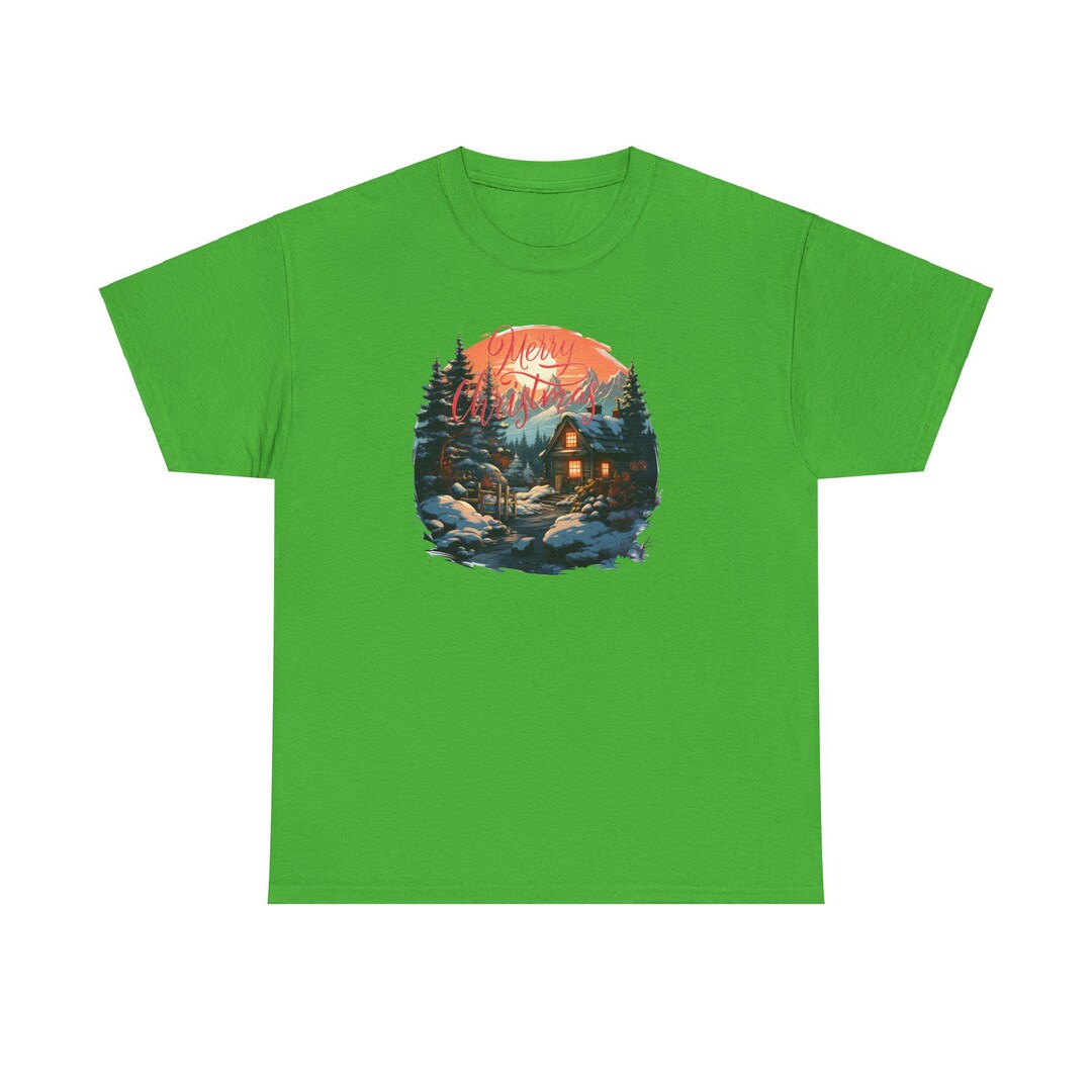 Merry Christmas Log Cabin in the Woods Graphic T-shirt - Etsy