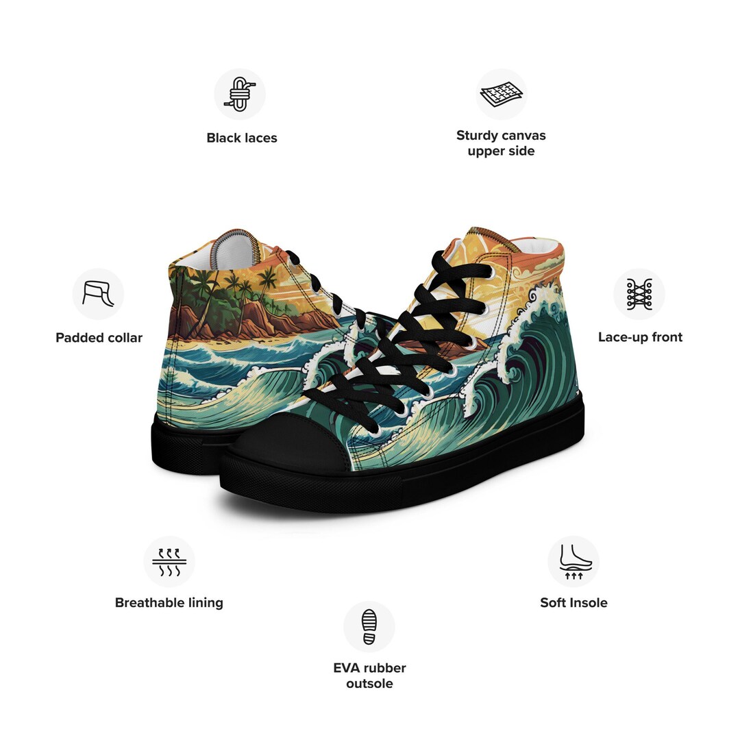 Shoes Canvas Tropical Wave Design Womens High Top Canvas Shoes Perfect ...