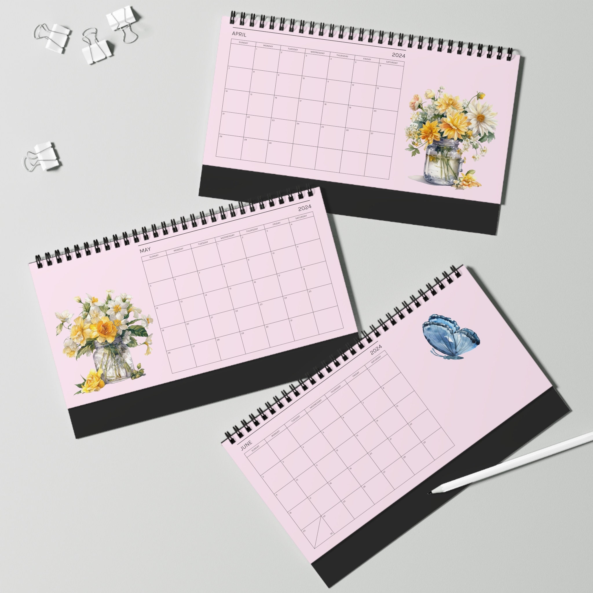 2024 Desktop Flip Calendar Floral for Teacher Desktop Calendar ...