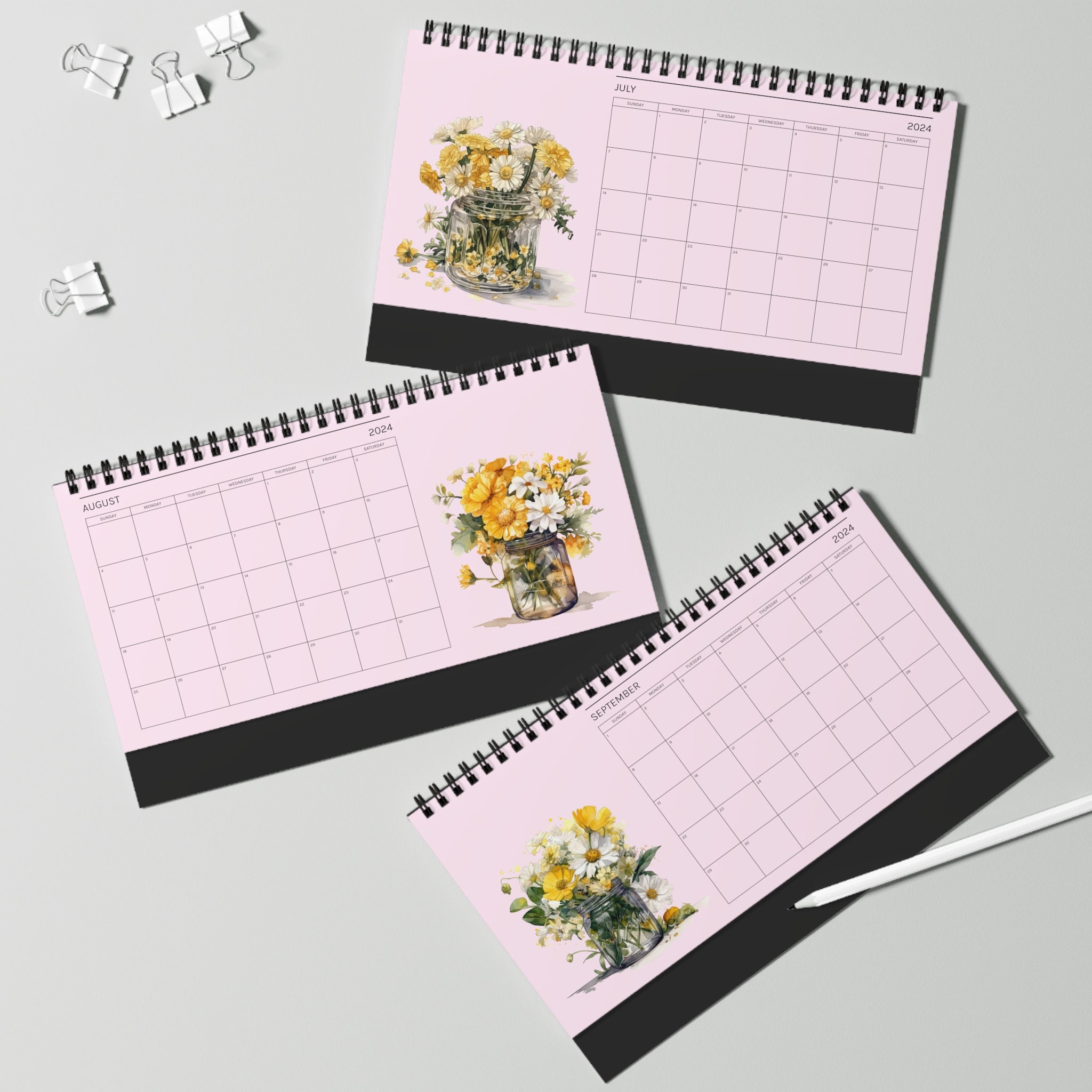 2024 Desktop Flip Calendar Floral for Teacher Desktop Calendar ...