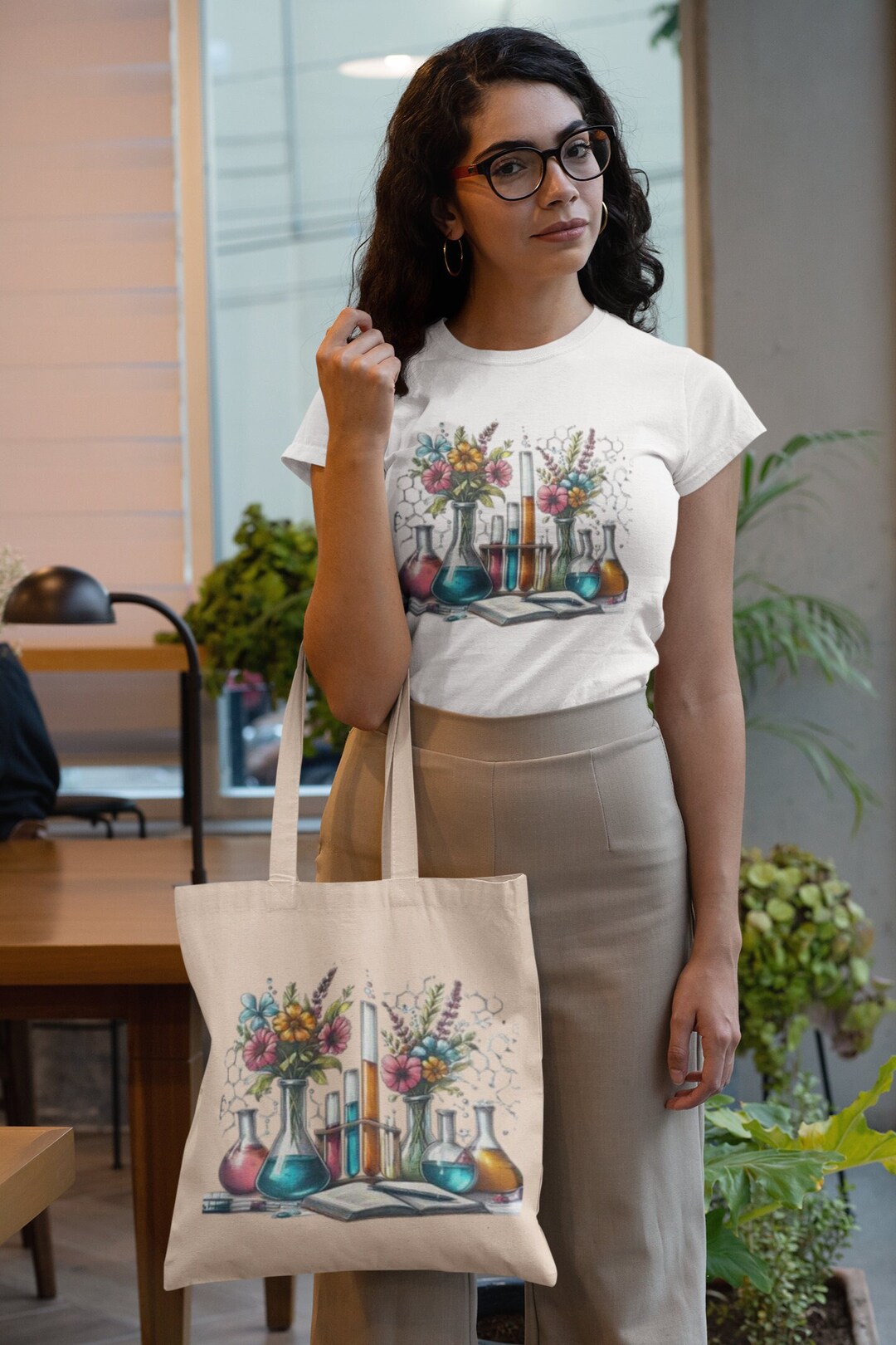 Womens Science Tote Bag,floral Beakers Tote Bag, Laboratory Science ...
