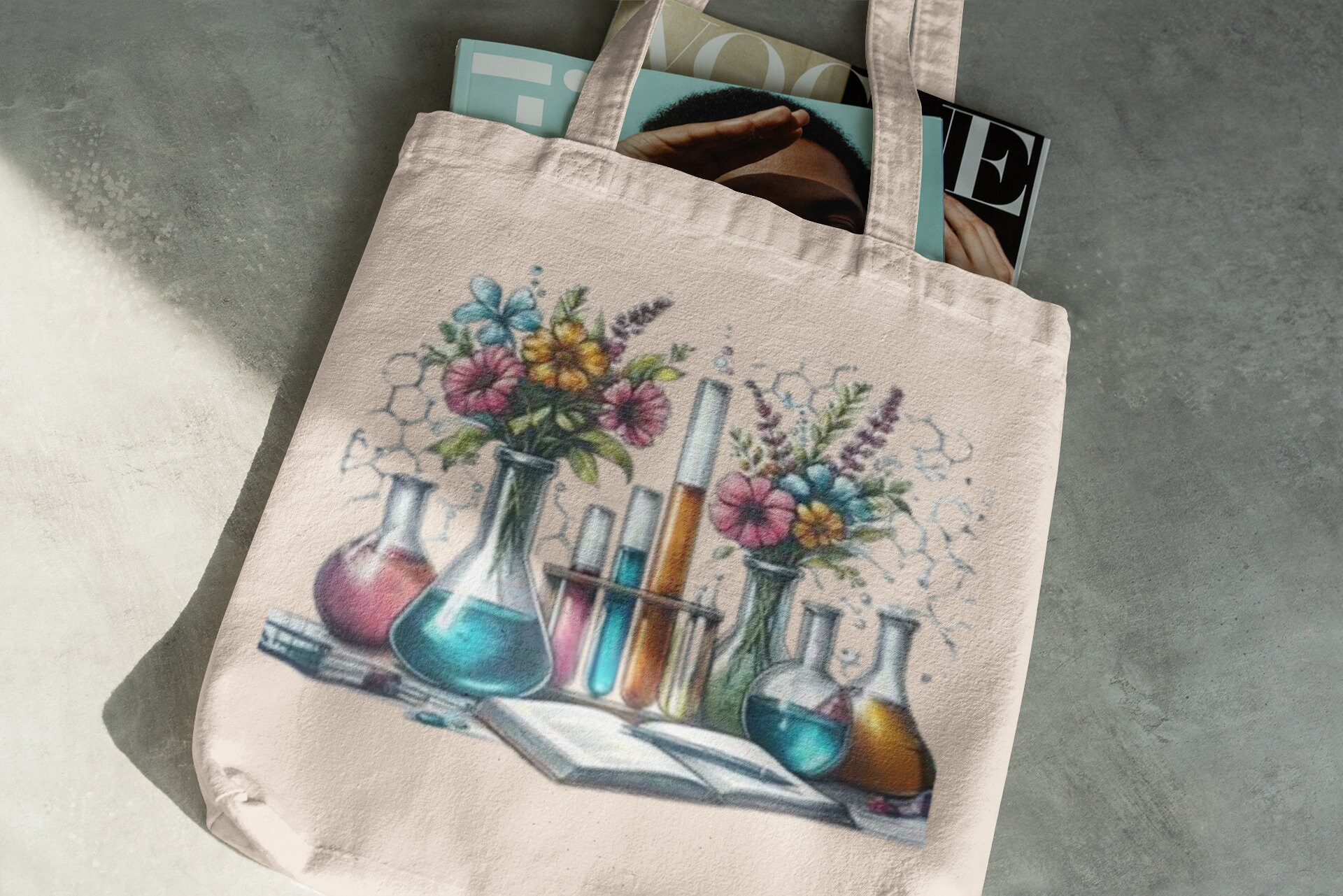 Womens Science Tote Bag,floral Beakers Tote Bag, Laboratory Science ...