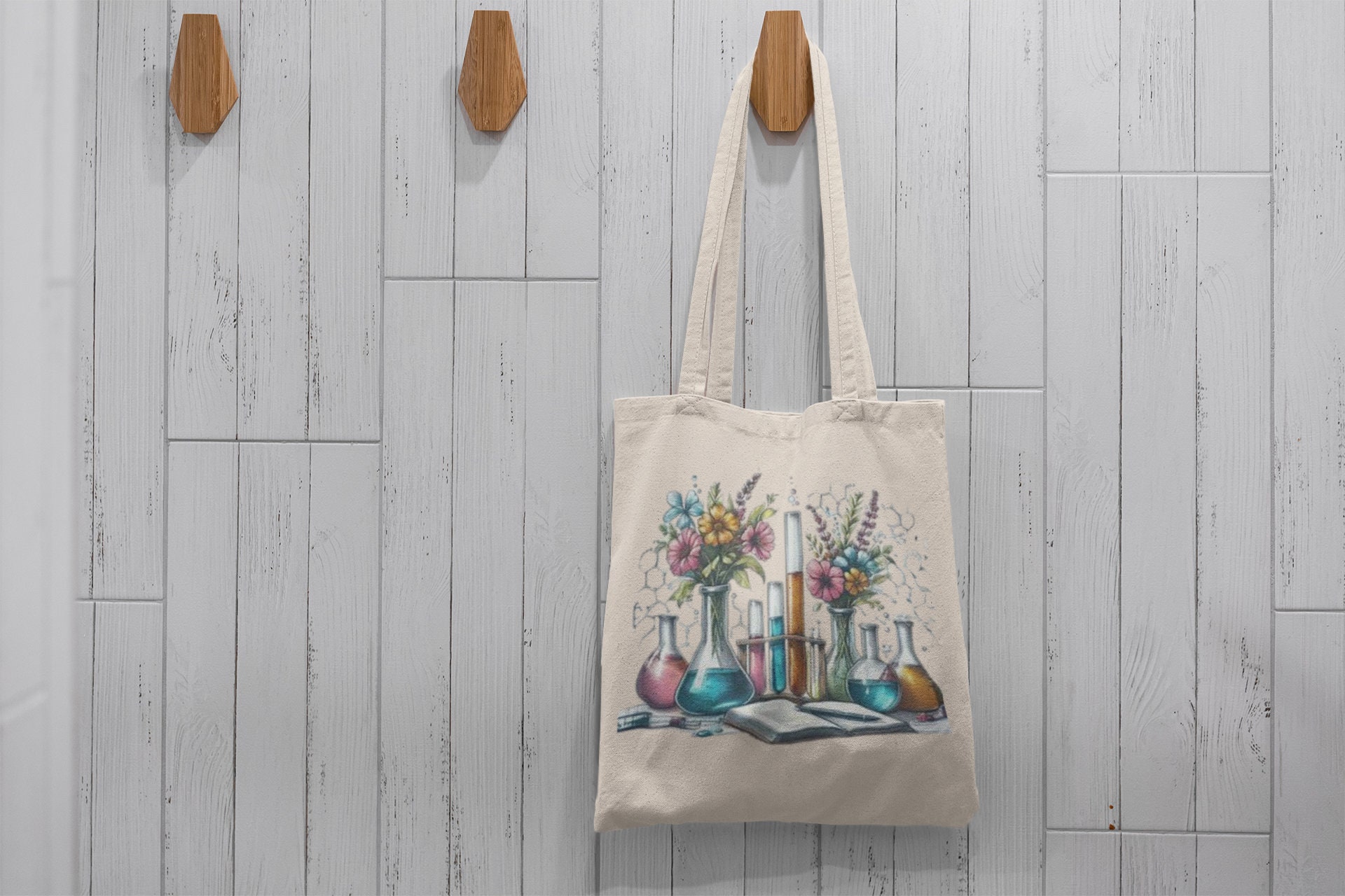 Womens Science Tote Bag,floral Beakers Tote Bag, Laboratory Science ...