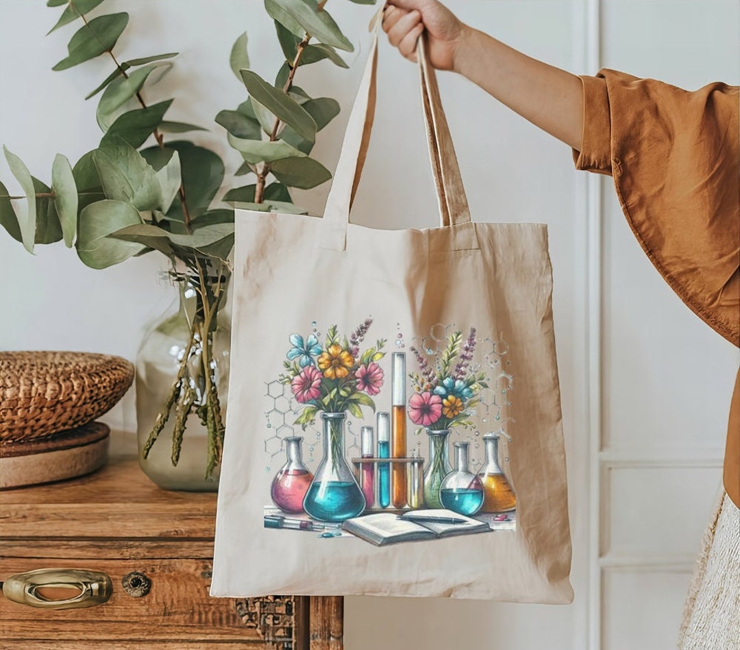 Womens Science Tote Bag,floral Beakers Tote Bag, Laboratory Science ...
