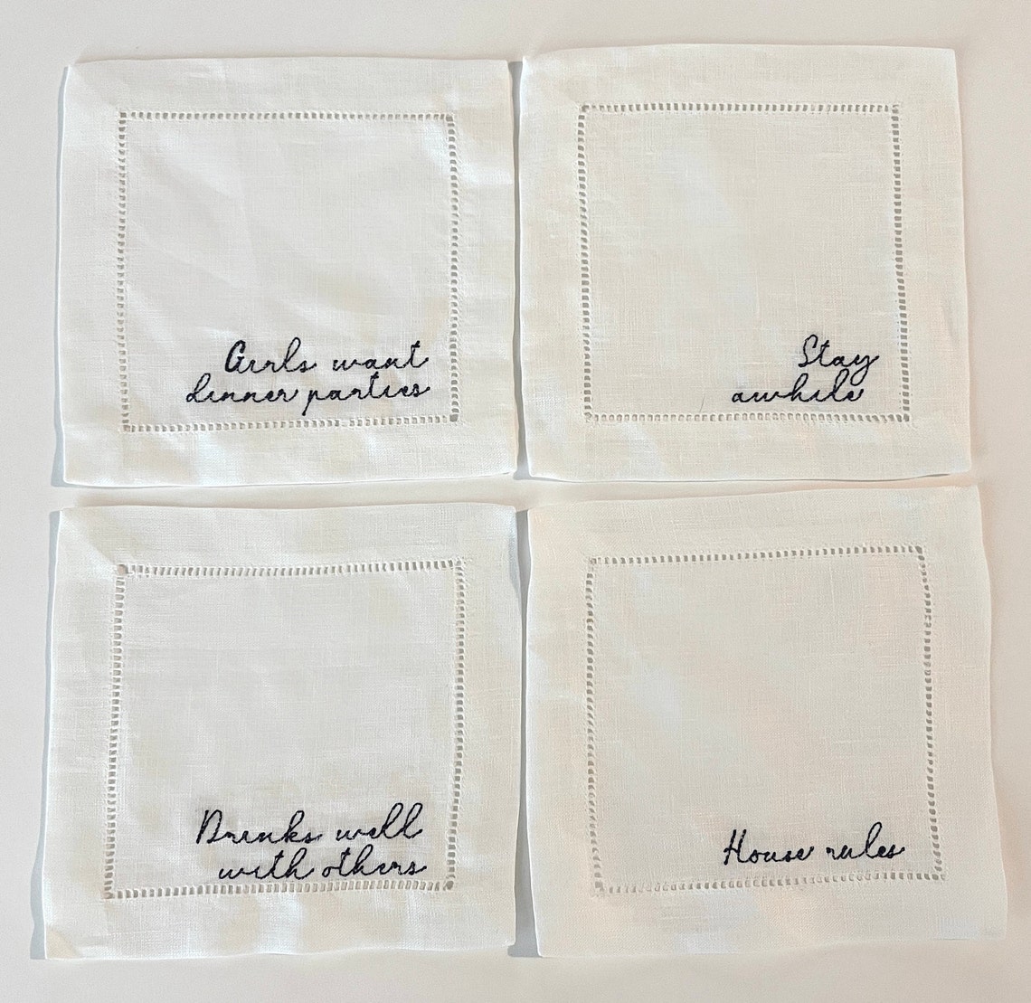 Embroidered Cocktail Napkins, Embroidered - Hostess Girl; Set of 4 - Etsy