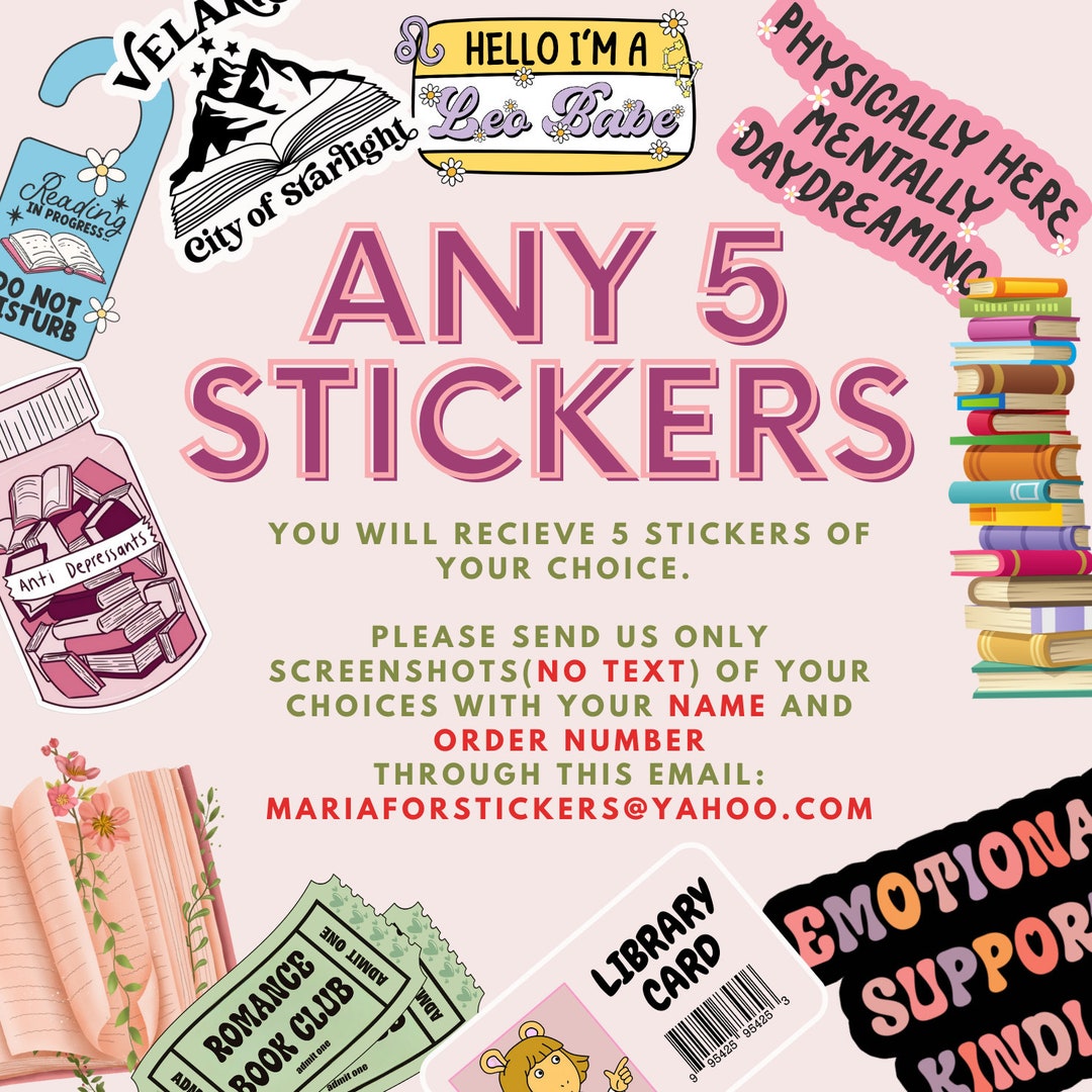 Any 5 Stickers of YOUR Choice , Bookish Sticker, Book Lover Gift ...