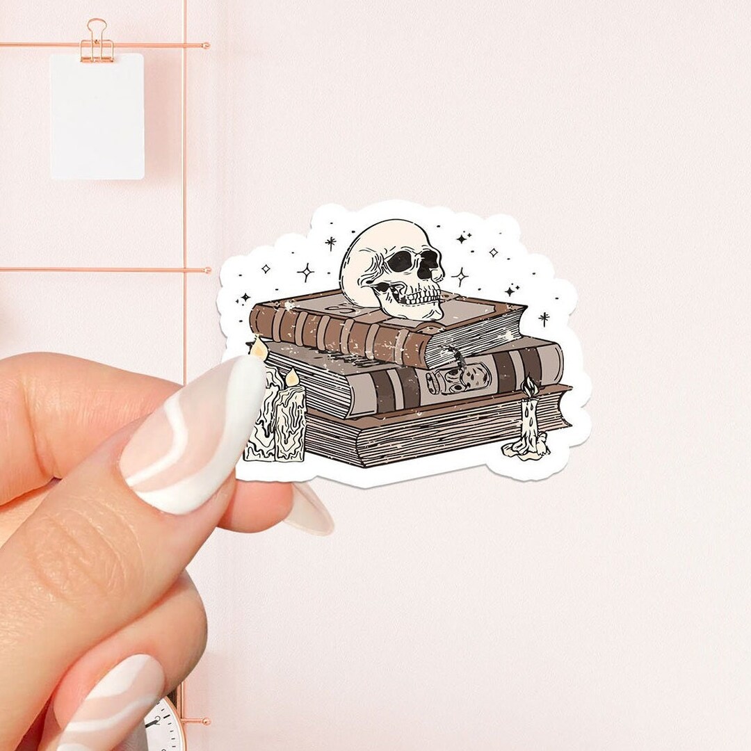 Skull on Books Sticker, Bookish Sticker, Book Lover Gift, Bookish Merch ...