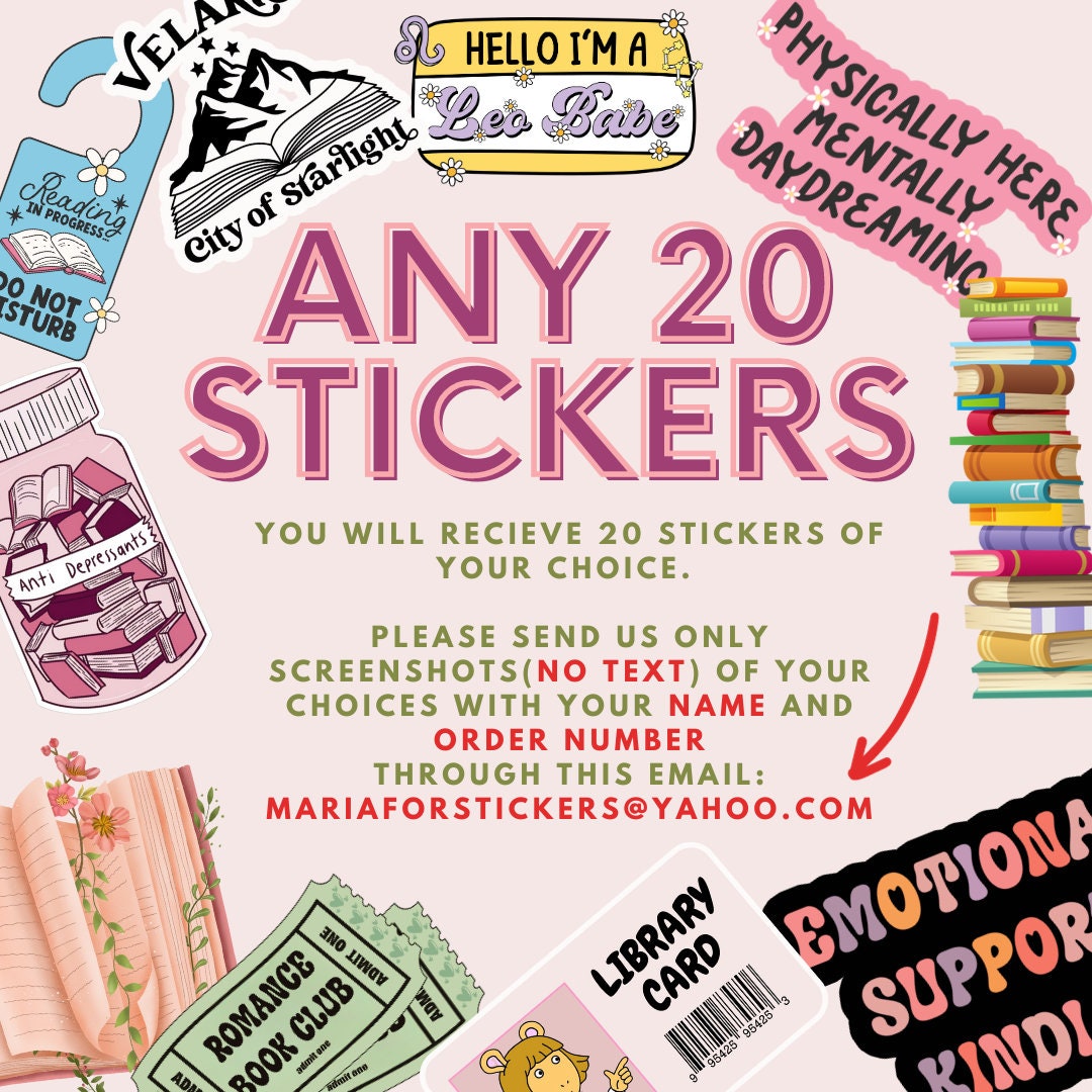 Any 20 Sticker of YOUR Choice , Bookish Sticker, Book Lover Gift ...
