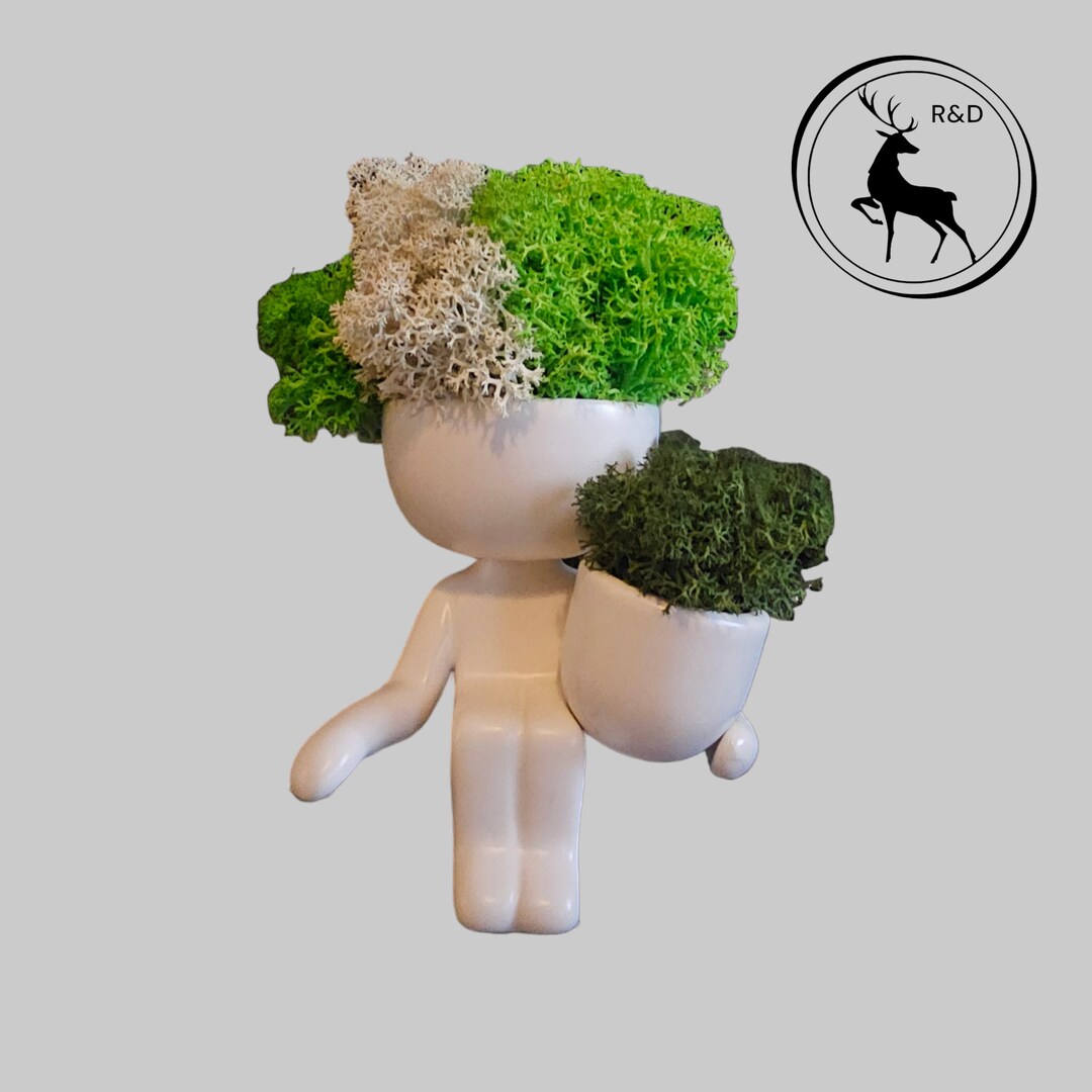White Ceramic Humanoid Figure Holding Pot With Reindeer / Scandinavian ...