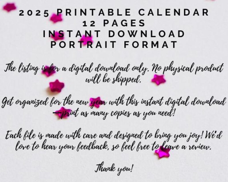 2025 Calendar, Printable Calendar, Portrait Calendar, Instant Download ...