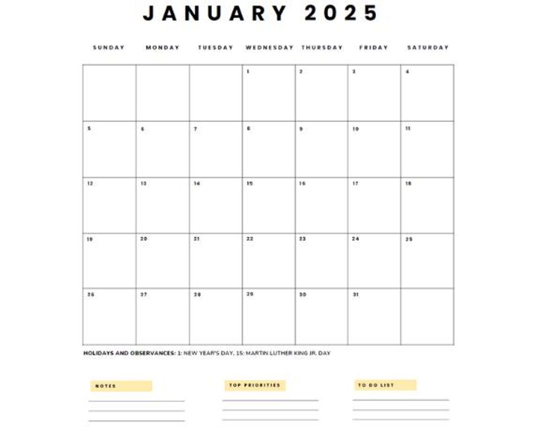 2025 Monthly Planner With Holidays, Monthly Organizer, Month at a ...