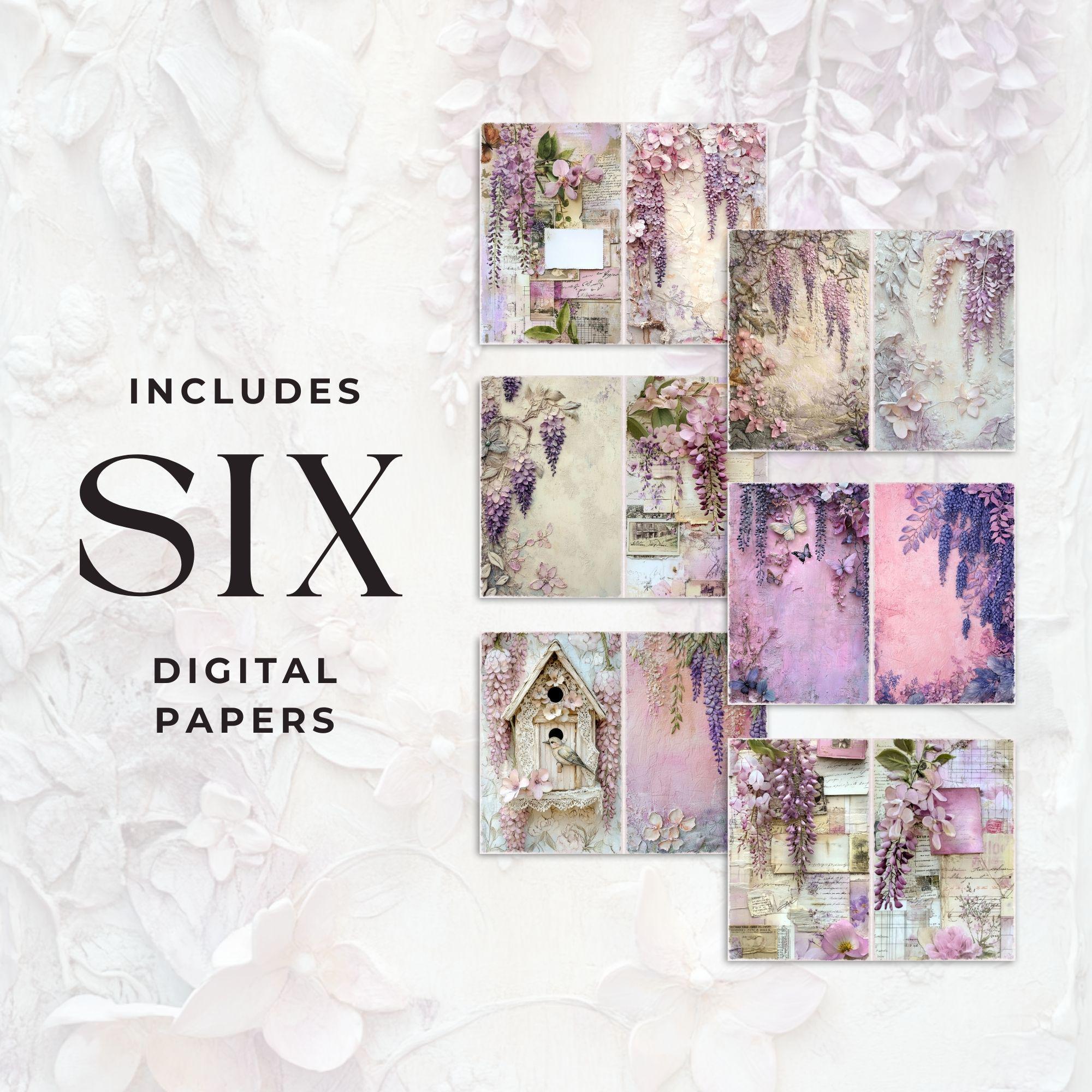 Wisteria Junk Journal Pages, Whimsical Pink Floral Printable Paper ...