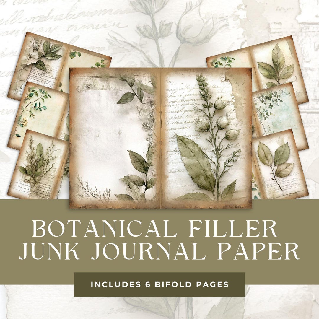 Botanical Bifold Junk Journal Pages, Herbal Nature Printable Paper ...
