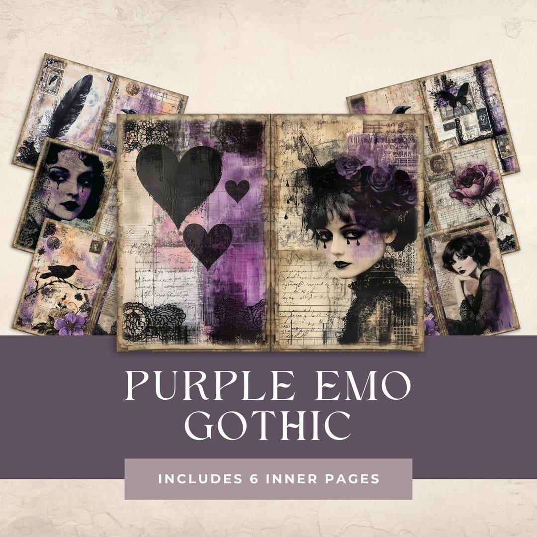 Purple Emo Gothic Bifold Junk Journal Paper, Vintage Victorian ...