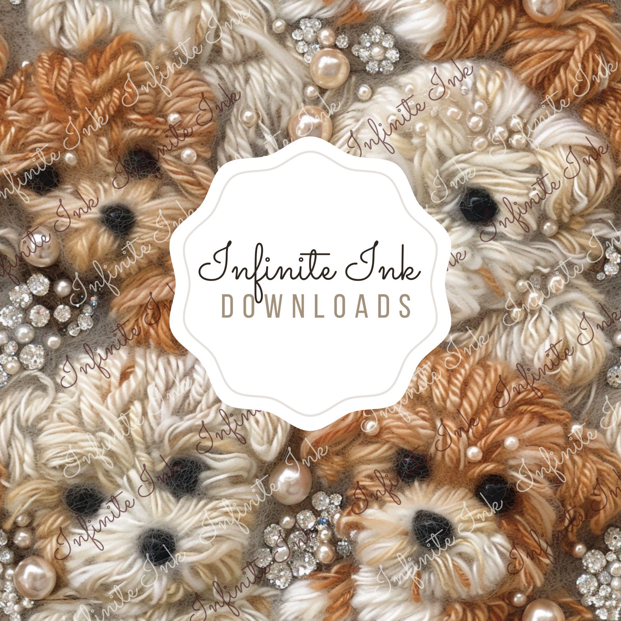 Cute Baby Brown and White Puppies Seamless Pattern, Faux Yarn Pearls ...
