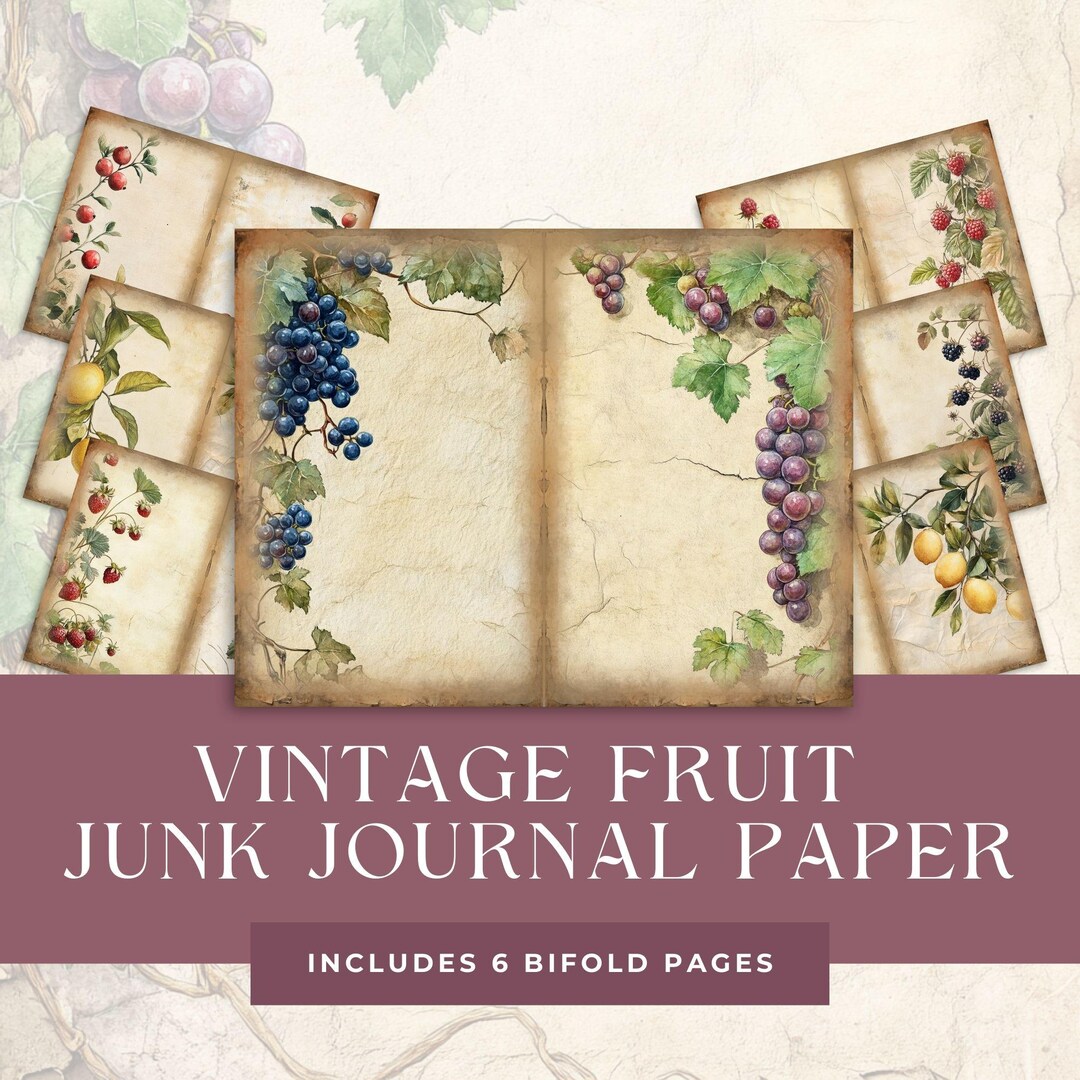 Vintage Fruit Junk Journal Bifold Pages, Summer Berries Leaves ...