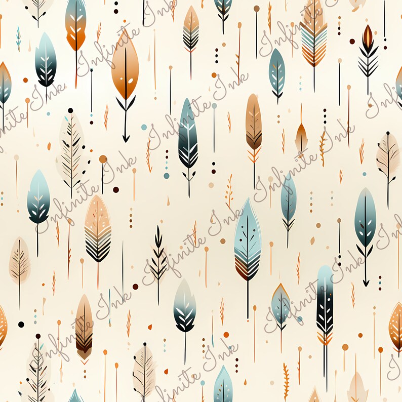 Boho Tribal Feathers Seamless Pattern Bundle, Turquoise Feather and ...