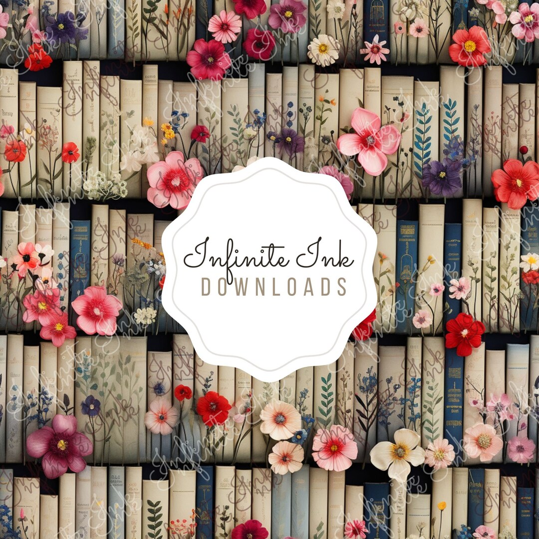 Bookish Floral Seamless Pattern Books and Flowers on a Shelf Repeating ...