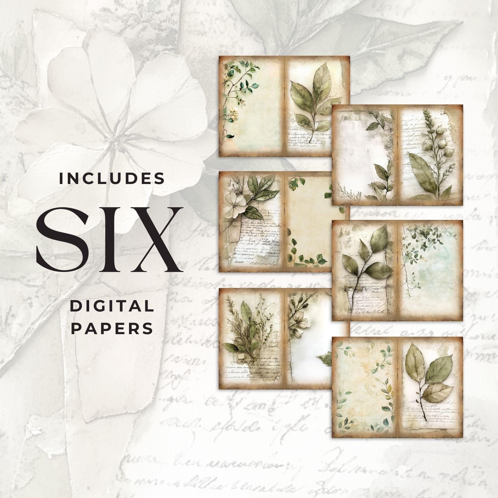 Botanical Bifold Junk Journal Pages, Herbal Nature Printable Paper ...