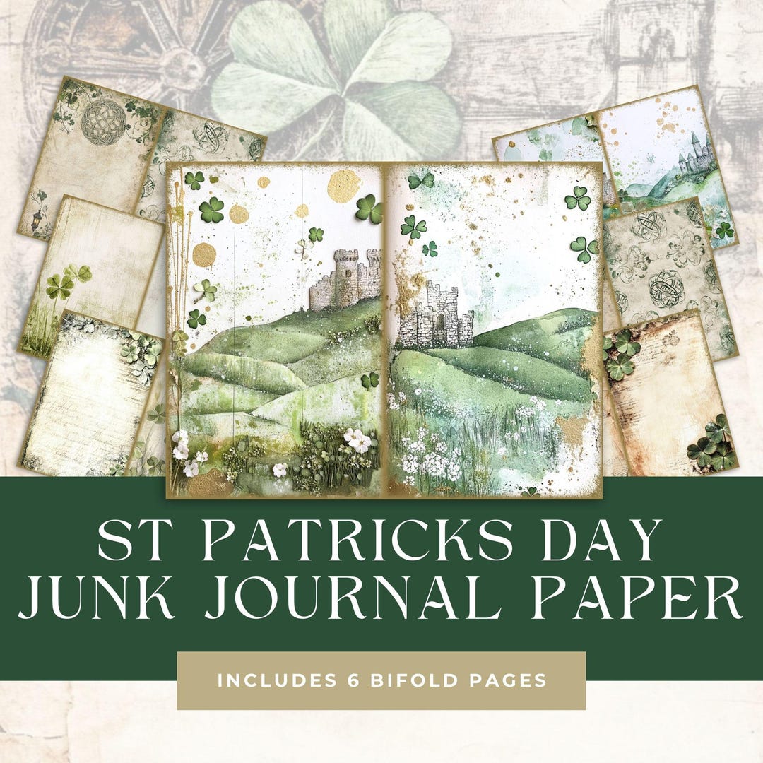 St Patrick's Day Bifold Junk Journal Pages, Irish Castles Clovers ...