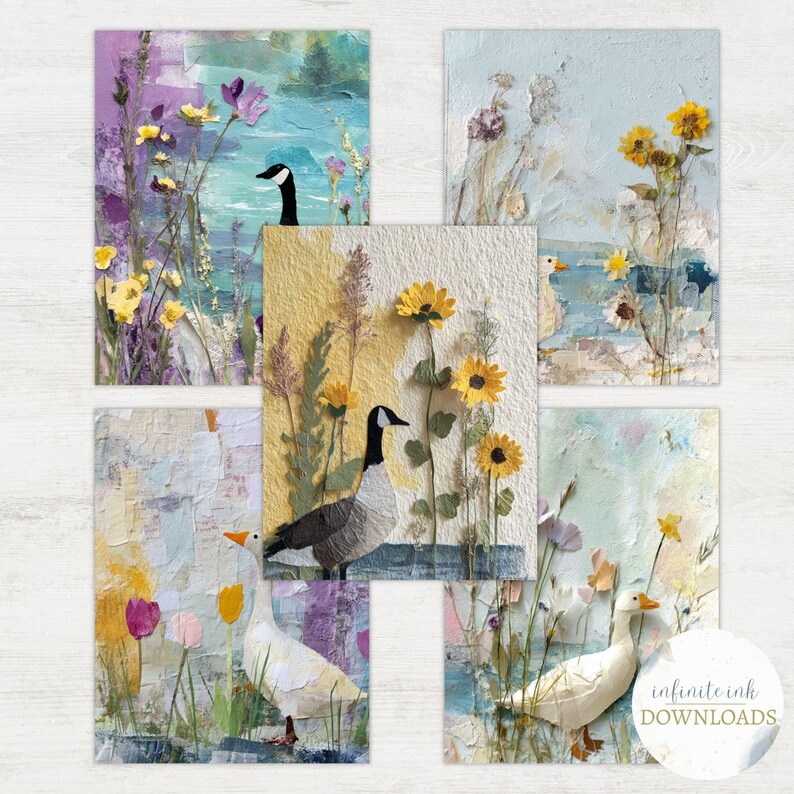 Goose Printable Pages, Papercraft Art Floral Flock, Whimsical Geese in ...