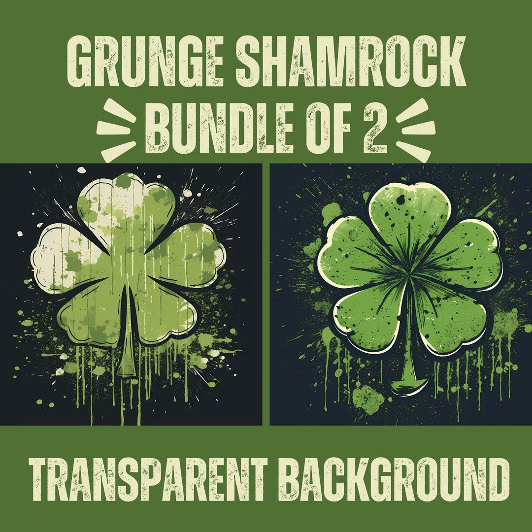 Grunge St Patrick's Day Shamrock Logo Bundle Green Clover Icon Design ...