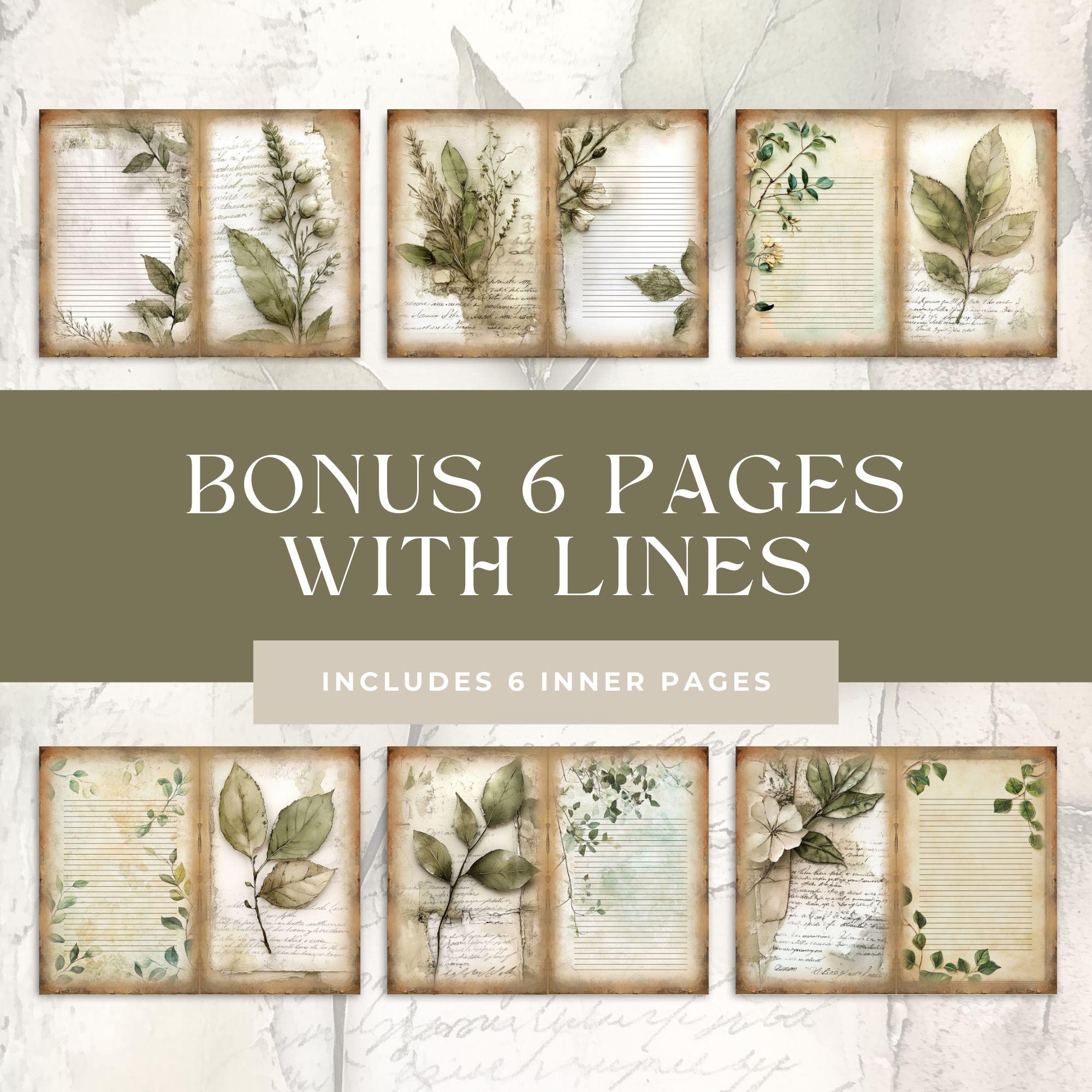 Botanical Bifold Junk Journal Pages, Herbal Nature Printable Paper ...